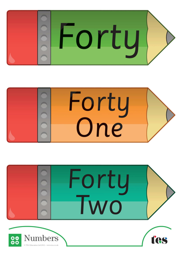 Written Number Flash Cards - Pencil Theme 37-45 | Teaching Resources
