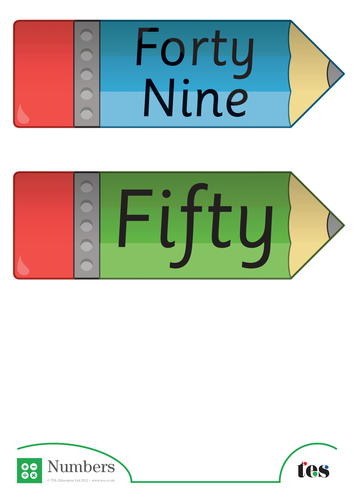 Written Number Flash Cards - Pencil Theme 46-50 | Teaching Resources