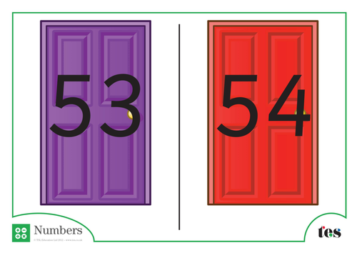Number Cards - Doors Theme 51-60 | Teaching Resources