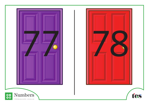 Number Cards - Doors Theme 71-80 | Teaching Resources