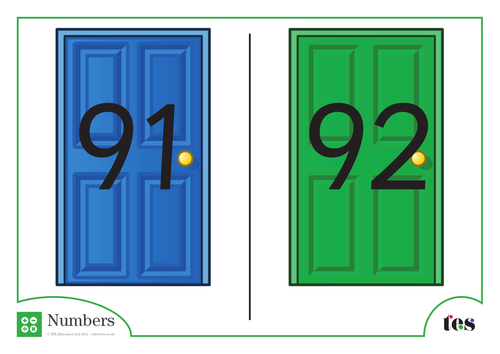 Number Cards - Doors Theme 91-100 | Teaching Resources