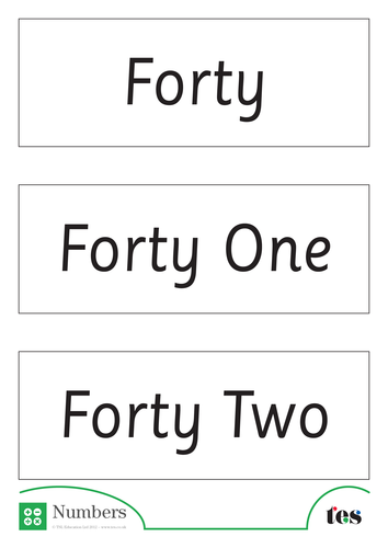 Number Flash Cards One to Fifty - Words Only 37-45 | Teaching Resources