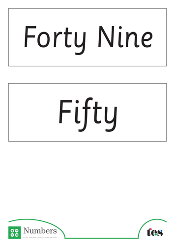 Number Flash Cards One to Fifty - Words Only 46-50 | Teaching Resources