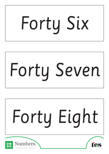 Number Flash Cards One to Fifty - Words Only 46-50 | Teaching Resources