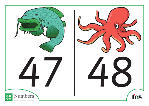 Number Cards - Ocean Theme 41-50 | Teaching Resources