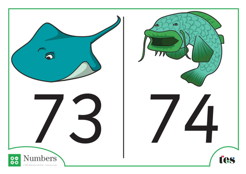Number Cards - Ocean Theme 71-80 | Teaching Resources