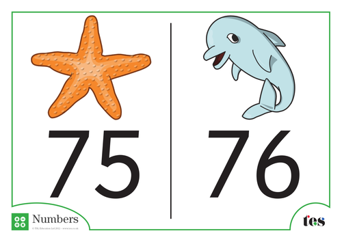 Number Cards - Ocean Theme 71-80 | Teaching Resources