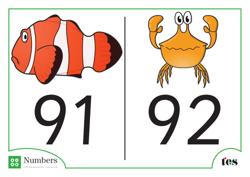 Number Cards - Ocean Theme 91-100 | Teaching Resources
