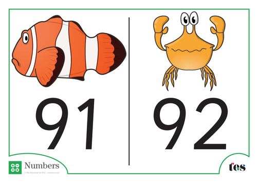 Number Cards - Ocean Theme 91-100 | Teaching Resources
