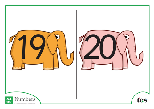 Number Cards - Elephant Theme 11-20 | Teaching Resources