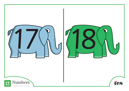 Number Cards - Elephant Theme 11-20 | Teaching Resources