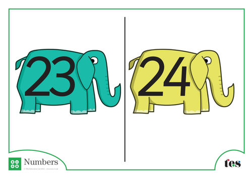 Number Cards - Elephant Theme 21-30 | Teaching Resources