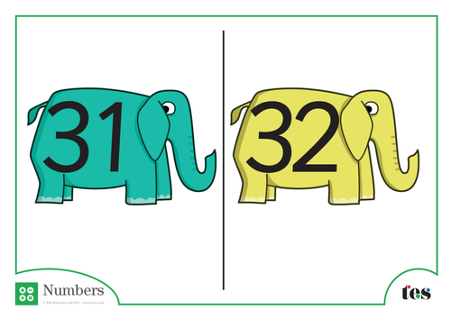 Number Cards - Elephant Theme 31-40 | Teaching Resources