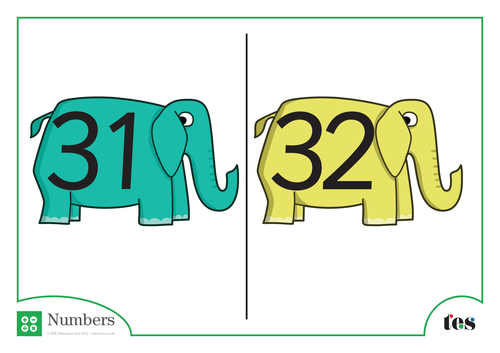 Number Cards - Elephant Theme 31-40 | Teaching Resources