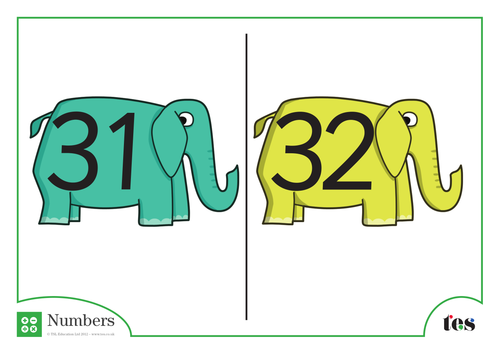 Number Cards - Elephant Theme 31-40 | Teaching Resources