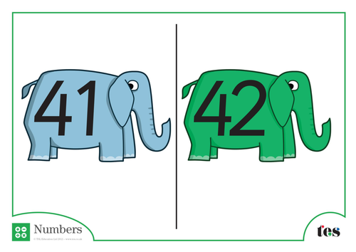 Number Cards - Elephant Theme 41-50 | Teaching Resources