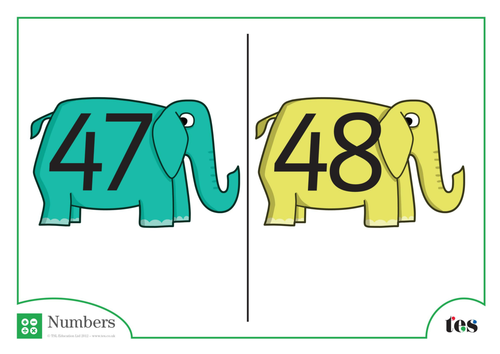 Number Cards - Elephant Theme 41-50 | Teaching Resources