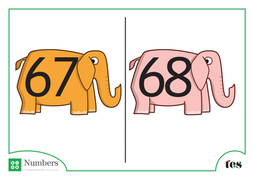 Number Cards - Elephant Theme 61-70 | Teaching Resources