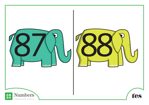 Number Cards - Elephant Theme 81-90 | Teaching Resources