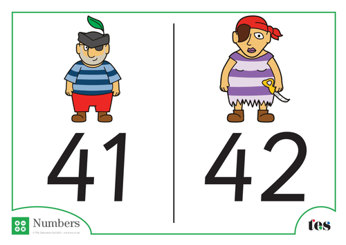 Number Cards – Pirate Theme 41-50 | Teaching Resources