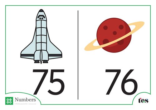 Number Cards - Space Theme 71-80 | Teaching Resources