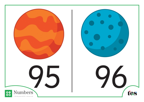 Number Cards - Space Theme 91-100 | Teaching Resources