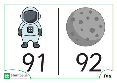 Number Cards - Space Theme 91-100 | Teaching Resources