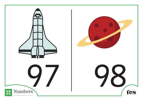 Number Cards - Space Theme 91-100 | Teaching Resources
