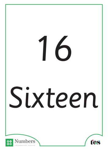A4 Words and Numbers Flash Cards 16-20 | Teaching Resources