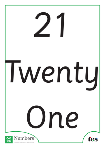 A4 Words and Numbers Flash Cards 21-25 | Teaching Resources