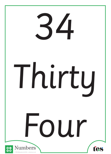 A4 Words and Numbers Flash Cards 31-35 | Teaching Resources