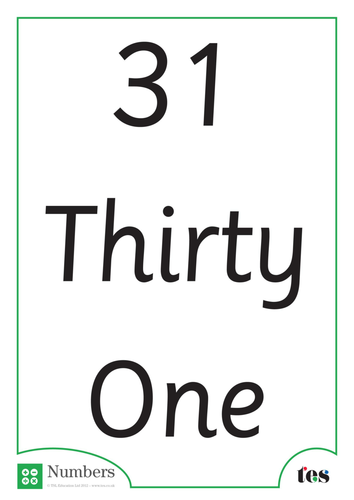 A4 Words and Numbers Flash Cards 31-35 | Teaching Resources