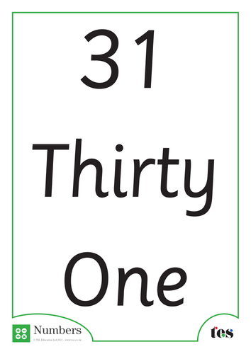 A4 Words and Numbers Flash Cards 31-35 | Teaching Resources