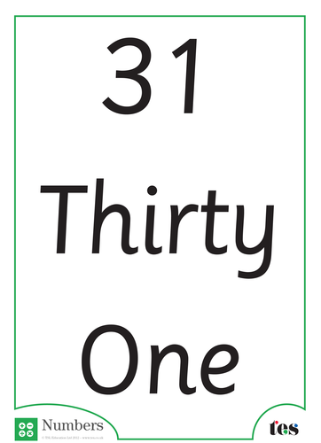 A4 Words and Numbers Flash Cards 31-35 | Teaching Resources