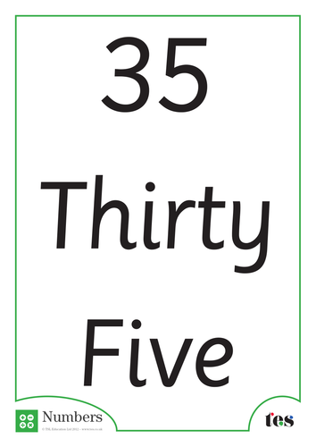 A4 Words and Numbers Flash Cards 31-35 | Teaching Resources