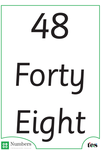 A4 Words and Numbers Flash Cards 46-50 | Teaching Resources