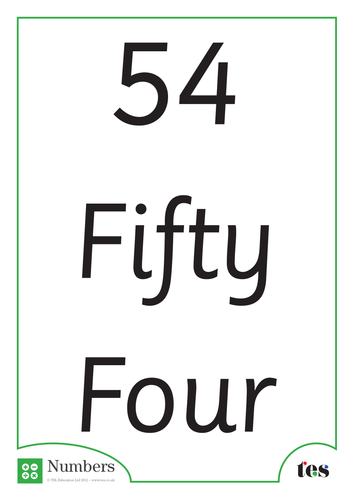 A4 Words and Numbers Flash Cards 51-55 | Teaching Resources