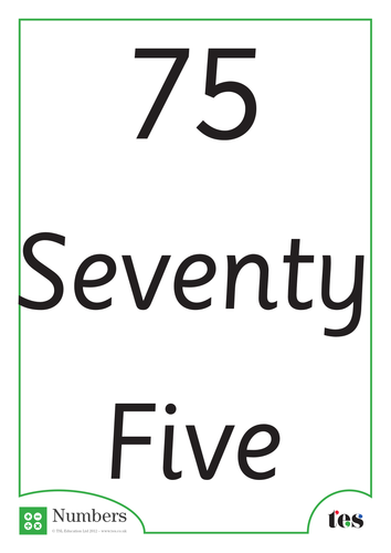 A4 Words and Numbers Flash Cards 71-75 | Teaching Resources
