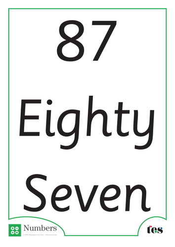 A4 Words and Numbers Flash Cards 86-90 | Teaching Resources