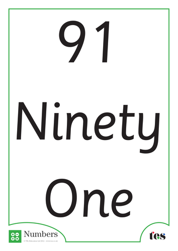 A4 Words and Numbers Flash Cards 91-95 | Teaching Resources