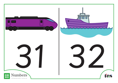 Number Cards - Transport Theme 31-40 | Teaching Resources