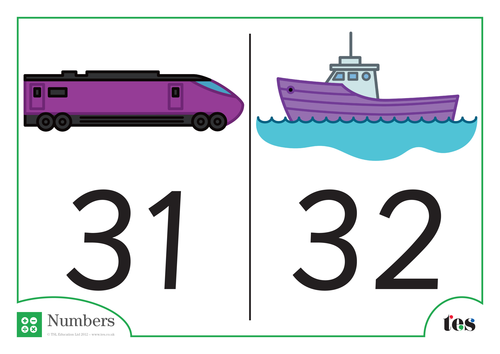 Number Cards - Transport Theme 31-40 | Teaching Resources