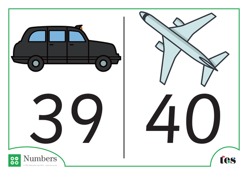 Number Cards - Transport Theme 31-40 | Teaching Resources