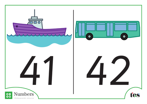 Number Cards - Transport Theme 41-50 | Teaching Resources