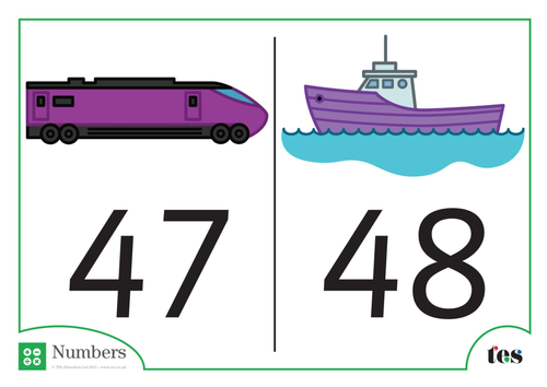 Number Cards - Transport Theme 41-50 | Teaching Resources