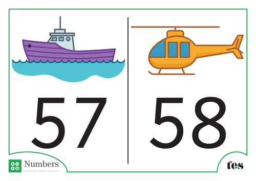 Number Cards - Transport Theme 51-60 | Teaching Resources