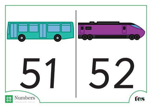Number Cards - Transport Theme 51-60 | Teaching Resources