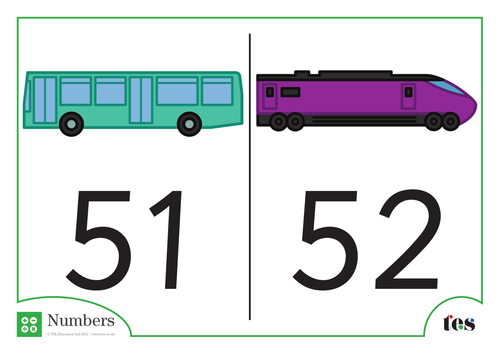Number Cards - Transport Theme 51-60 | Teaching Resources