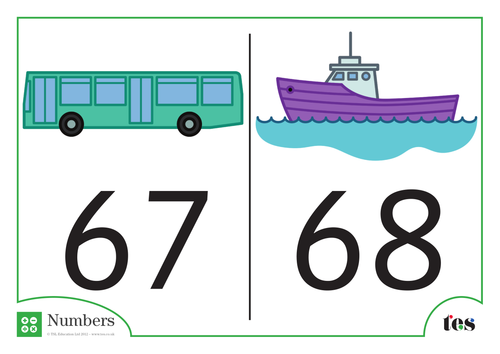 Number Cards - Transport Theme 61-70 | Teaching Resources
