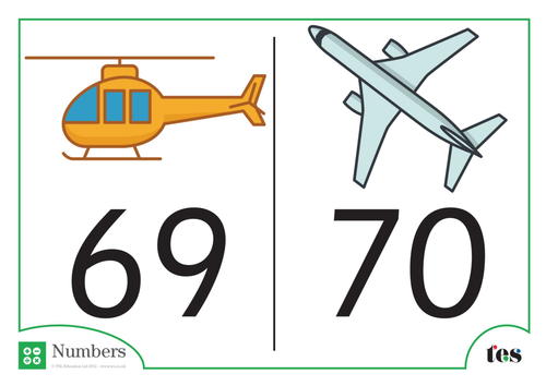 Number Cards - Transport Theme 61-70 | Teaching Resources